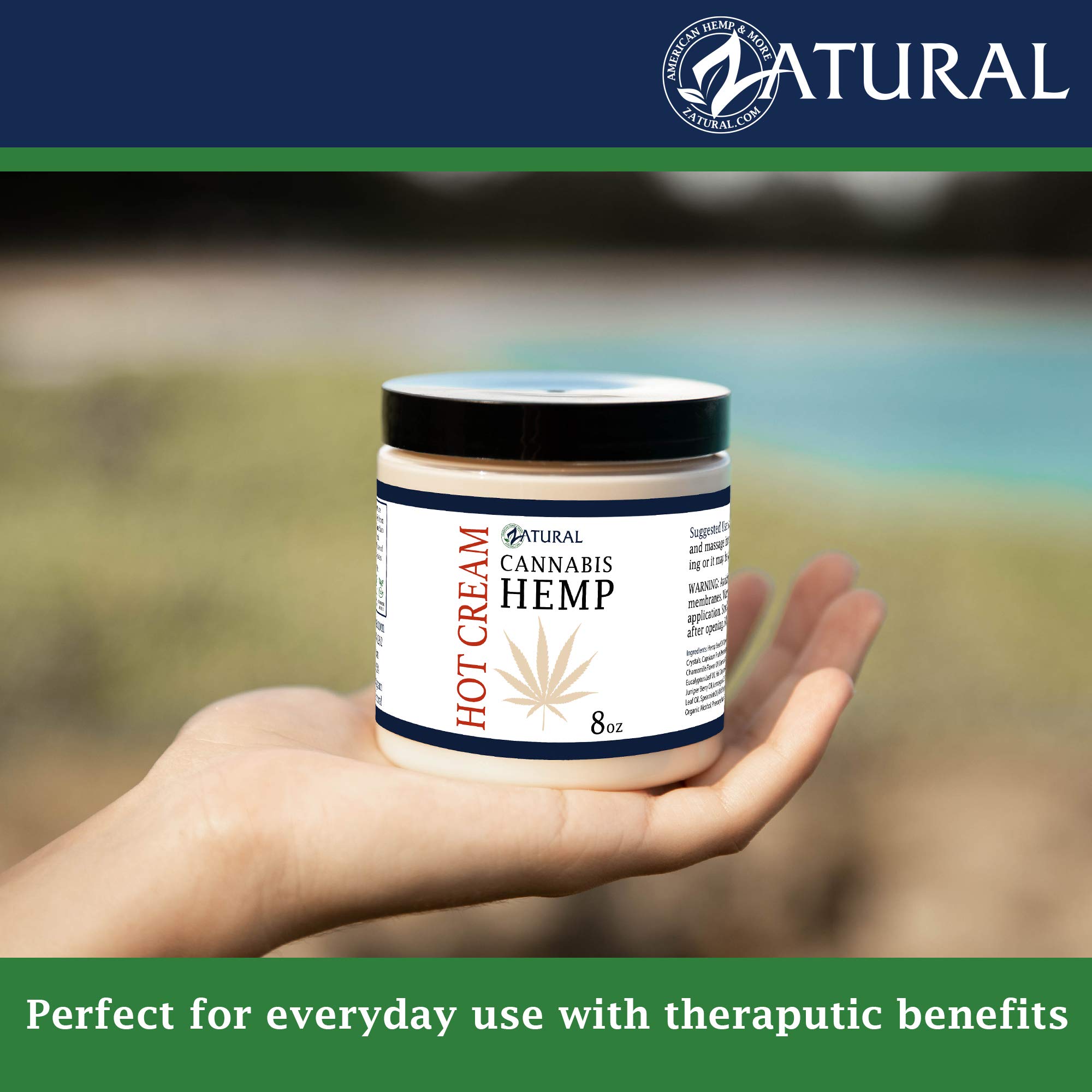 Zatural Hemp Hot Cream Massage Joints and Muscles and Body Wraps Essential Oil Blend, Aloe, Hemp, and More (8oz jar)