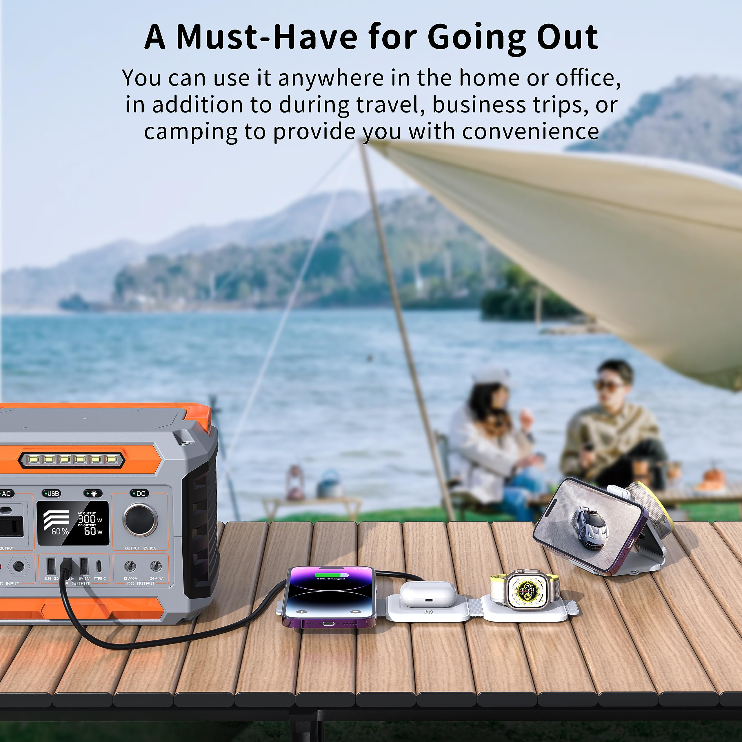 3 in 1 Portable Magnetic Wireless Charger, Fast Charging Travel Wireless Charging Station, Foldable Wireless Charging Stand for iPhone15/14/13/12 Series, AirPods Pro/3/2, Apple Watch(Adapter Included)