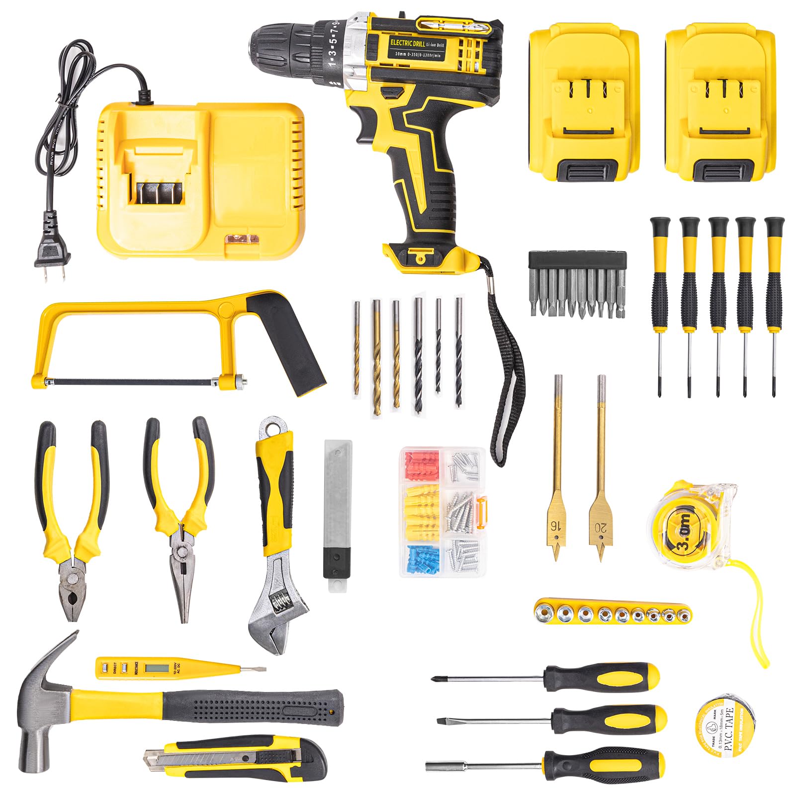 YOSOFT Home Tool Set with Power Drill,119 PCS Cordless Drill Tool Set,25+1 Adjustable Clutch & 3/8 Inch Keyless Chuck Power Drill Driver Set for Men and Women,Repair Toolbox Tools for Home