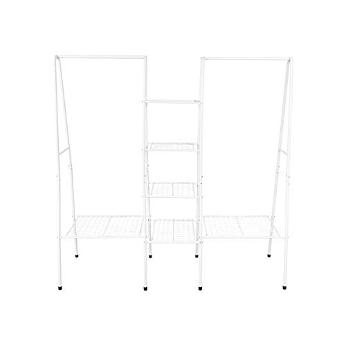 Albearing Metal Garment Rack Clothes Rack with Top Rod and Lower Storage Shelf Clothes Rack (White)
