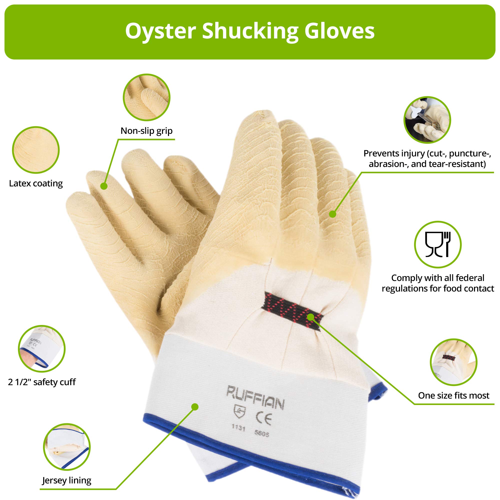 Dexter Russell Oyster Knife (S121PCP) - 2.75" and Dexter Russell Clam Knife (S127PCP) - 3" Sani-Safe Series w/ Oyster Shucking Gloves, 2 Paper Coasters, Ebook Bundle