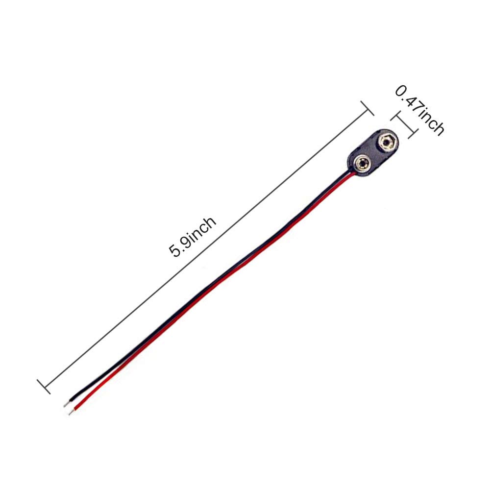 Meebok 9 V Battery Clip Connector, I-Type 9 Volt Battery Clip, 9V Battery Buckle Connector Hard Buckle Plastic Housing and Black Red Wires Leads Iength 5.9 inches (I Type Hard Shell 8PCS)