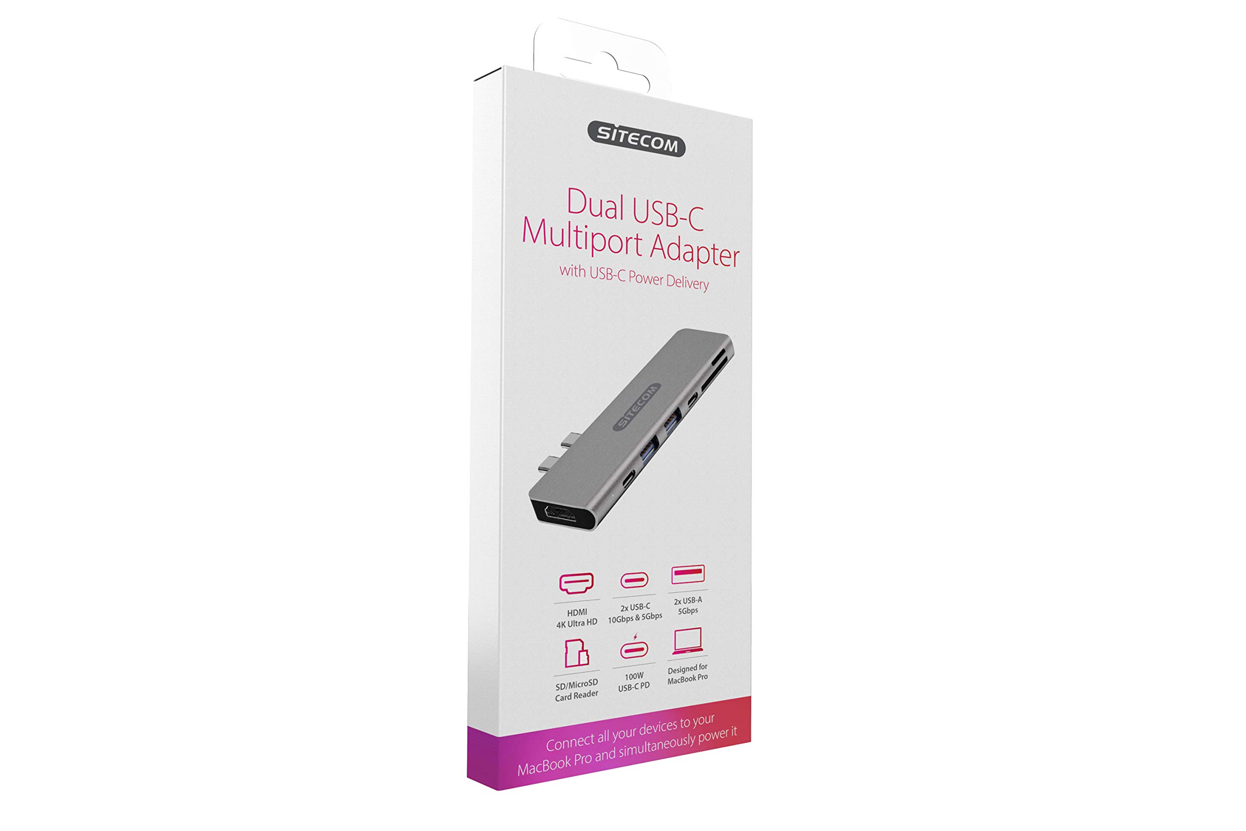 Sitecom CN-391 Dual USB-C Multiport Adapter for MacBook Pro - 2X USB-C to 1x HDMI + 2X USB 3.1 + USB-C 3.1 + UBS-C 3.1 Power Delivery