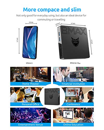 Bmax Mini PC 6GB DDR3/64GB eMMC Celeron N3350 (Up to 2.4 GHz) Support 512GB/2TB M.2 SSD Expansion, HDMI+VGA Port 4K HD Dual Display, 2.4G/5G Dual WiFi BT4.2, Micro Computer B1 Plus