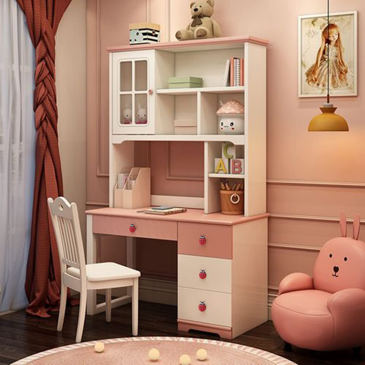 5 Pack Ladybug Shape Quality Silicone Knobs,Cartoon Drawer Pulls,Dresser Knobs,Cute Cabinet Pulls,Drawer Knobs for Kids Room Cabinets Closets Toy Organizer Box Bookcase Handle