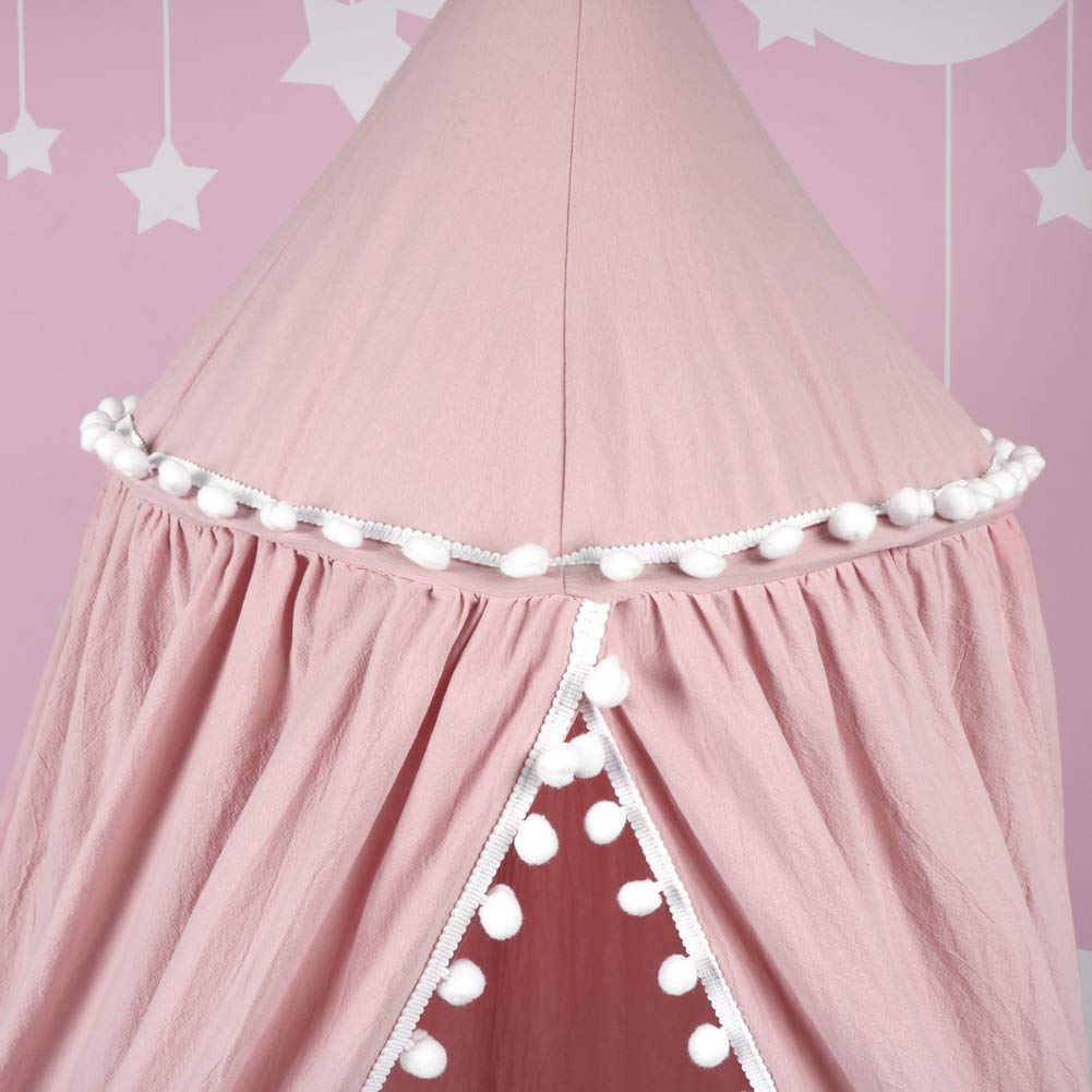 Uaugh Crib Canopy, Princess Bed Canopy for Kids Baby Bed, Round Dome Kids Castle Game Tent and Perfect House Decoration (Pink)