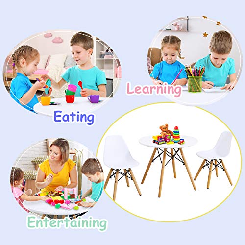 Costzon Kids Table and Chair Set, Kids Mid-Century Modern Style Table Set for Toddler Children, Kids Dining Table and Chair Set, 3-Piece Set (White, Table & 2 Chairs)