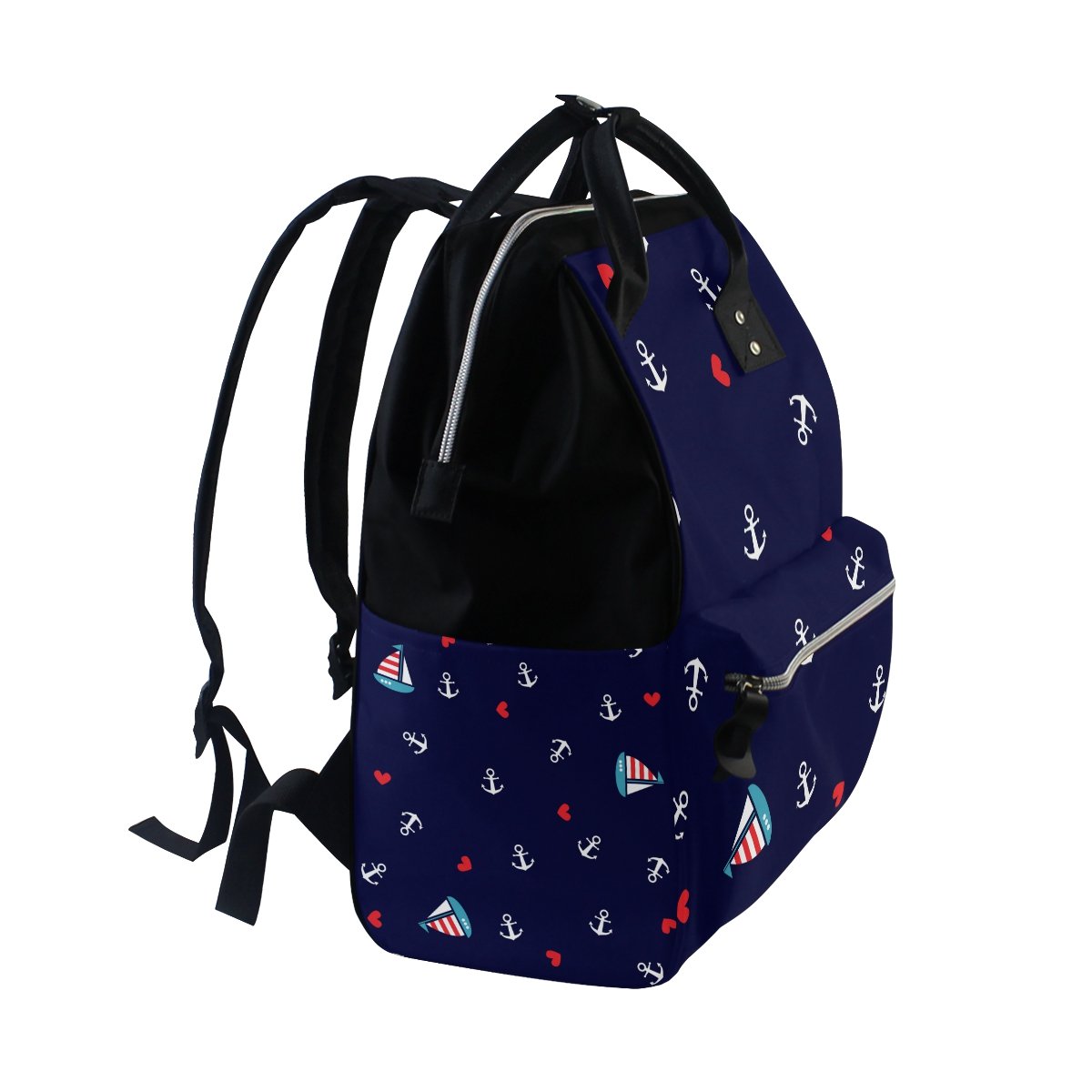 My Little Nest Large Capacity Diaper Bag Cute Anchors Sailboat Durable Multi Function Travel Backpack for Mom Girls