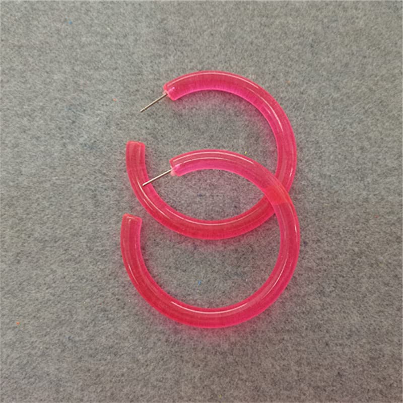 4 Pairs Candy Color Circle Round Hoop Earrings for Women Big Retro Star Heart Neon Earrings Stud Dangle Bright Fluorescence Exaggerated Statement jewelry (circle 4pairs transparent)