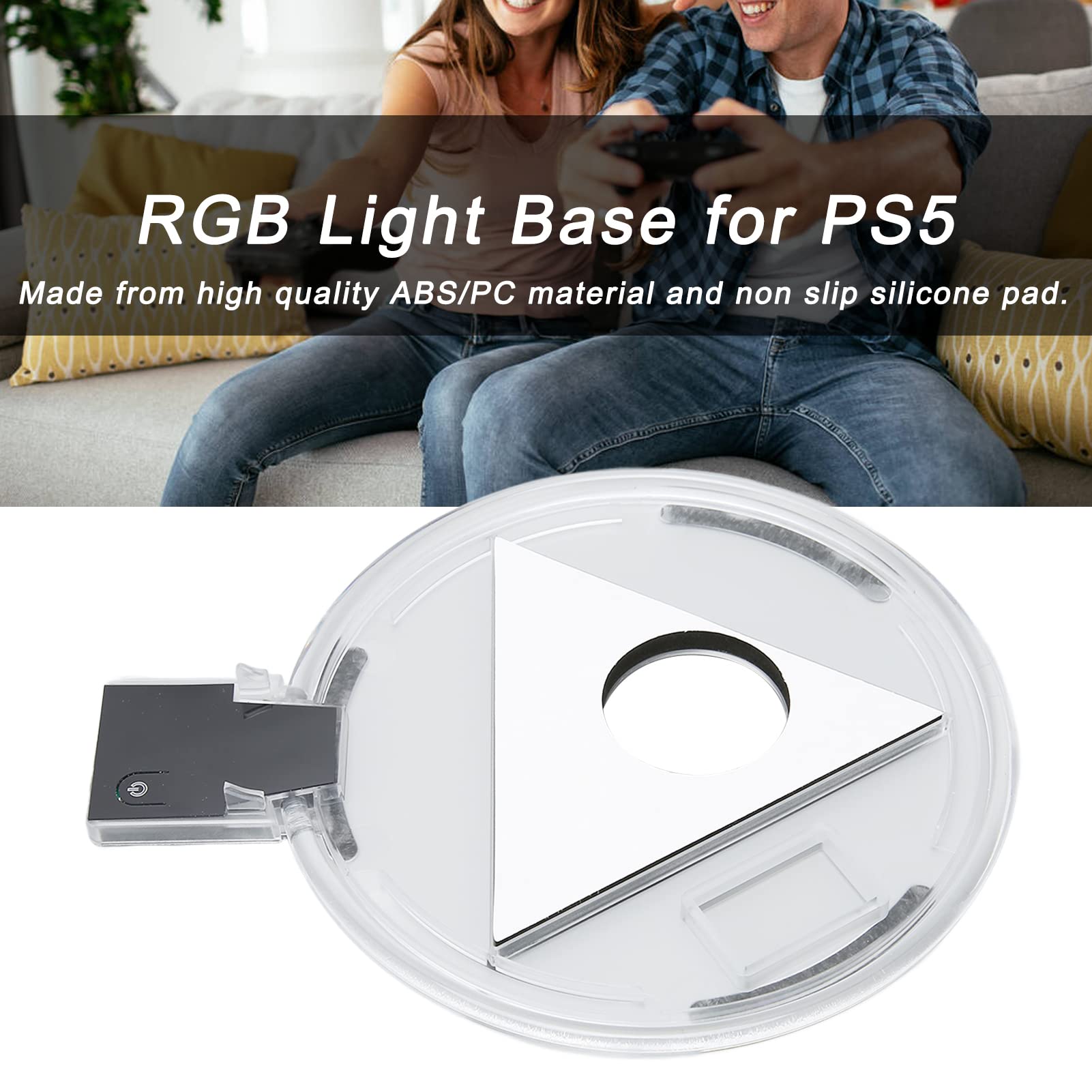RGB Base for PS5 Vertical Stand, Horizontal LED Ambient Light Stand with 7 Color Modes for PS5 Host Game Console Gaming Stand