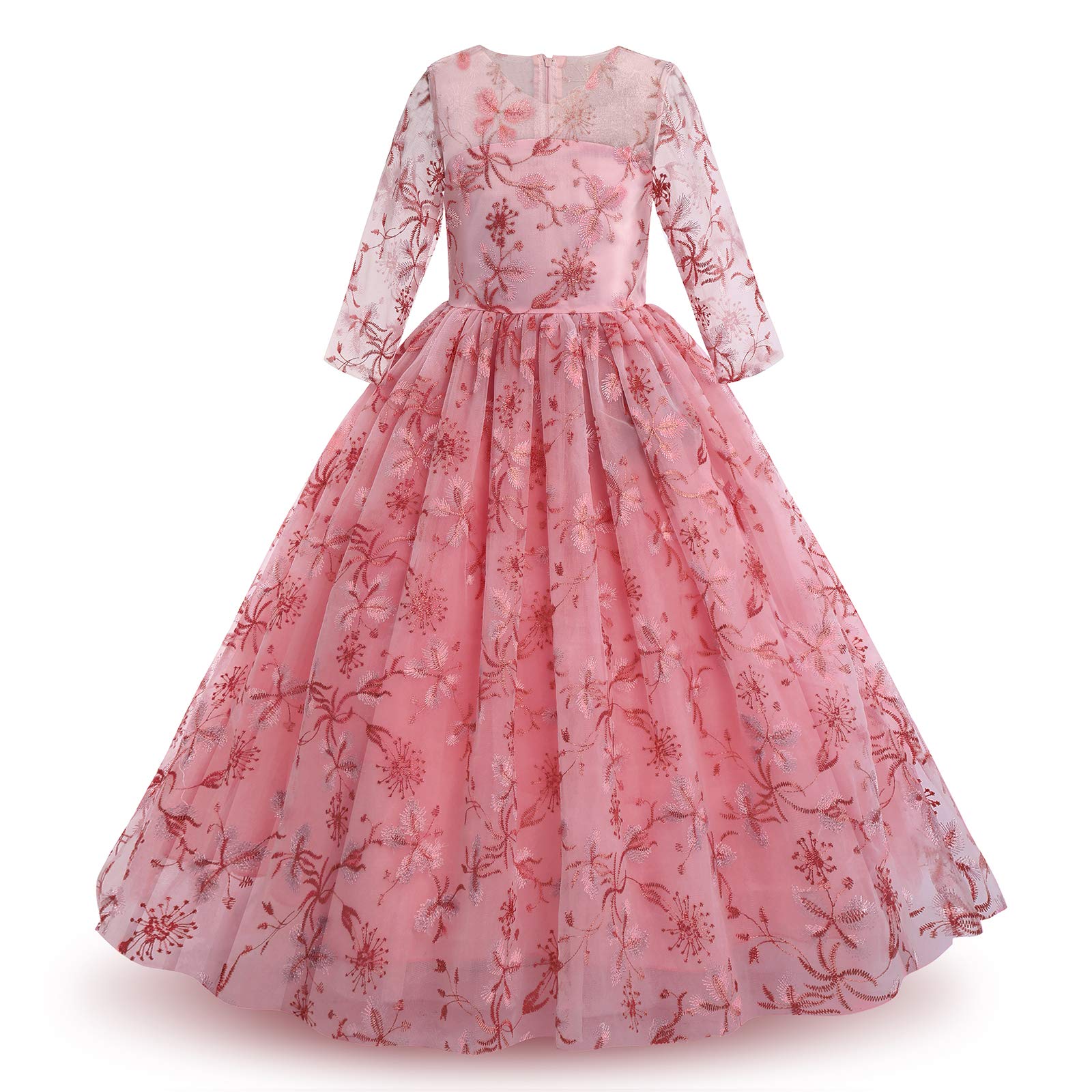 Toddler Baby Little Big Girls High-Low Vintage Ruffle Lace Embroidered Tutu Dress for Kids Pageant Wedding Bridesmaid Formal Flower Princess Birthday Party Maxi Gown Wine Red 9-10 Years