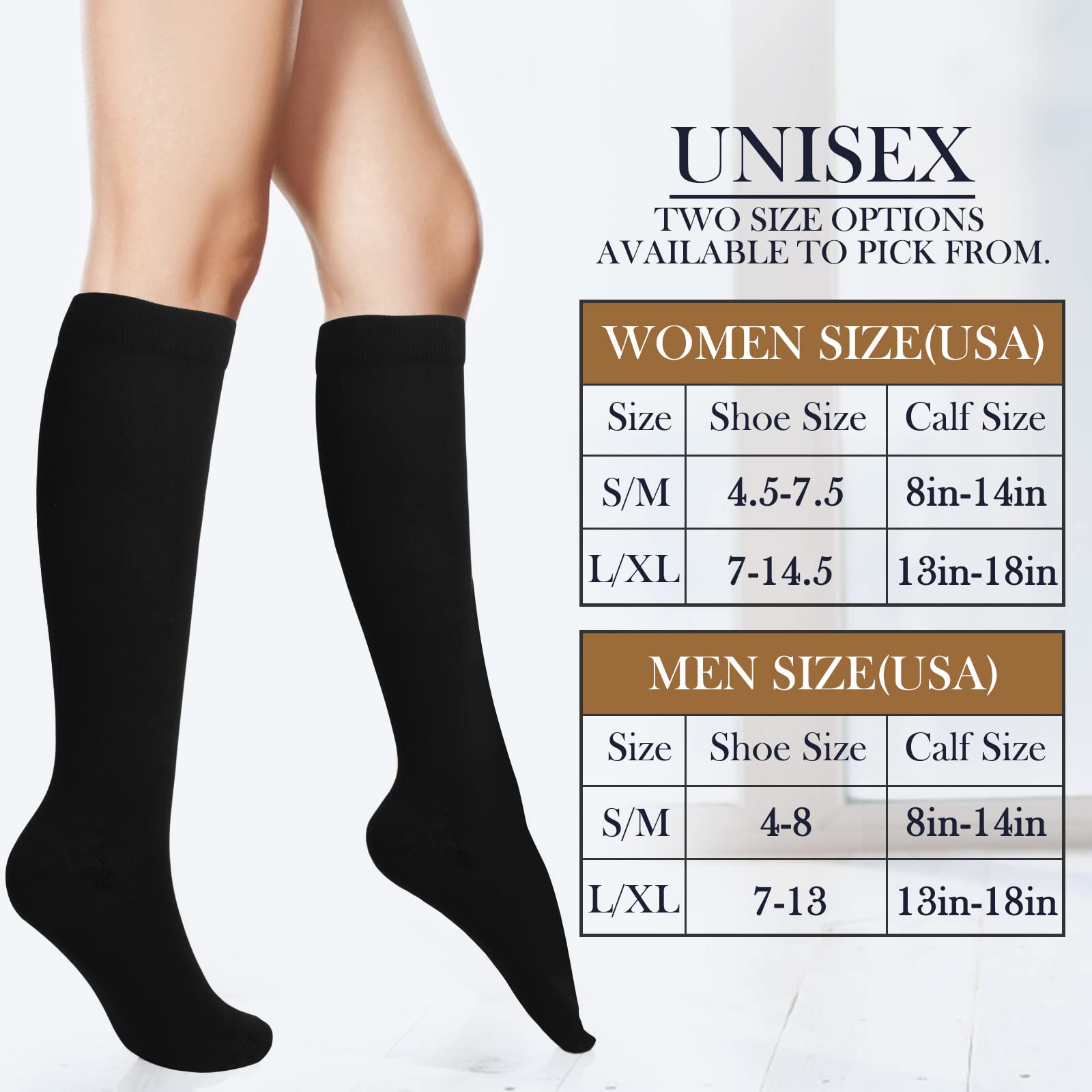 4 Pairs Compression Socks for Women & Men, Circulation 15-20 mmHg - Knee High Copper Compression Socks for Running, Cycling, Medical, Athletic Nurse, Best Support for Pain Relief (L/XL)