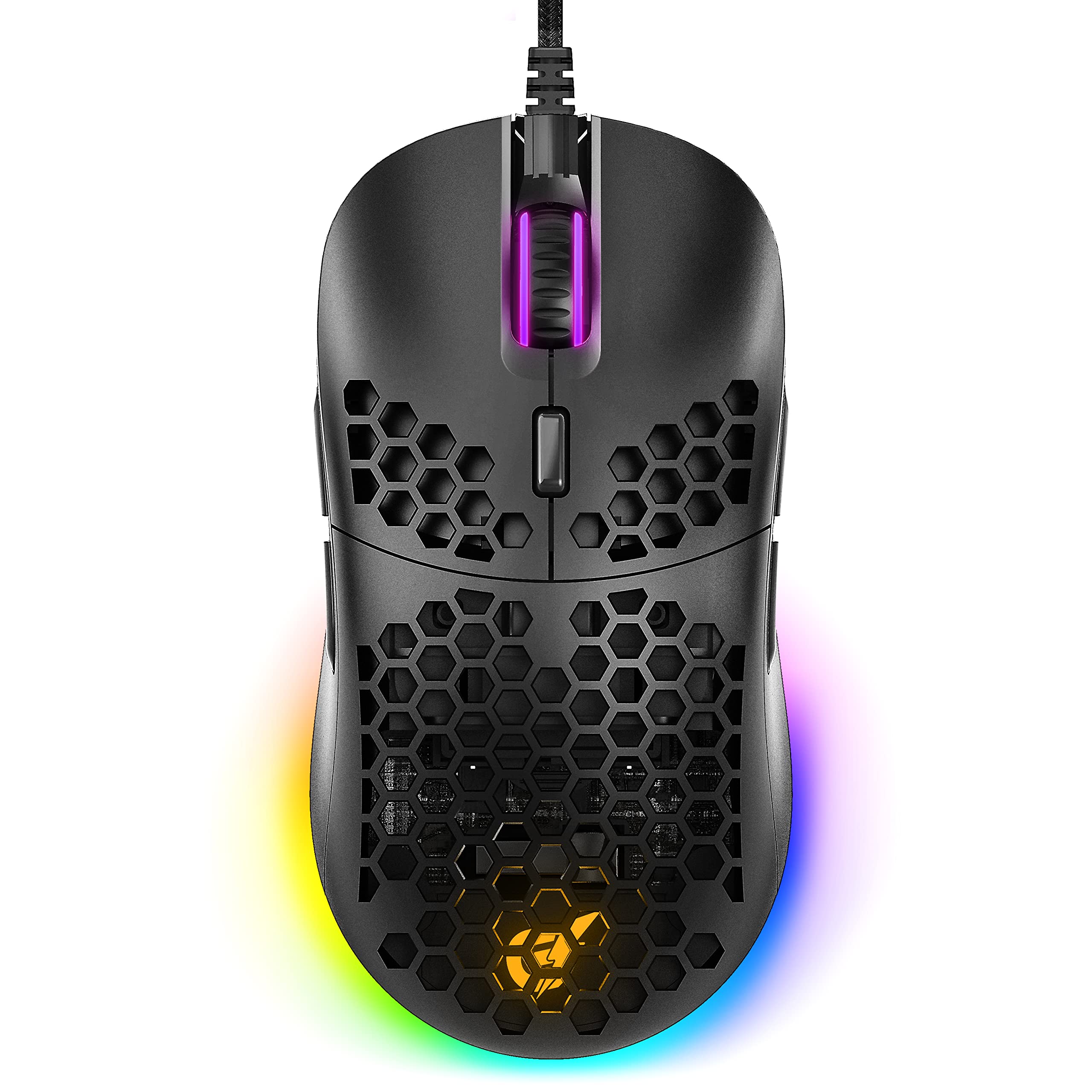 GUNMJO Gram DIY Honeycomb Shell 2.4G Wireless RGB Gaming Mouse, Gaming Wireless Mouse with 9 Buttons and Up to 10,000 DPI, Computer Mice for PC Gaming, Black Color