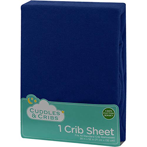 Cuddles & Cribs 100% Cotton Jersey Fitted Crib Sheet - 1 Pack, Denim