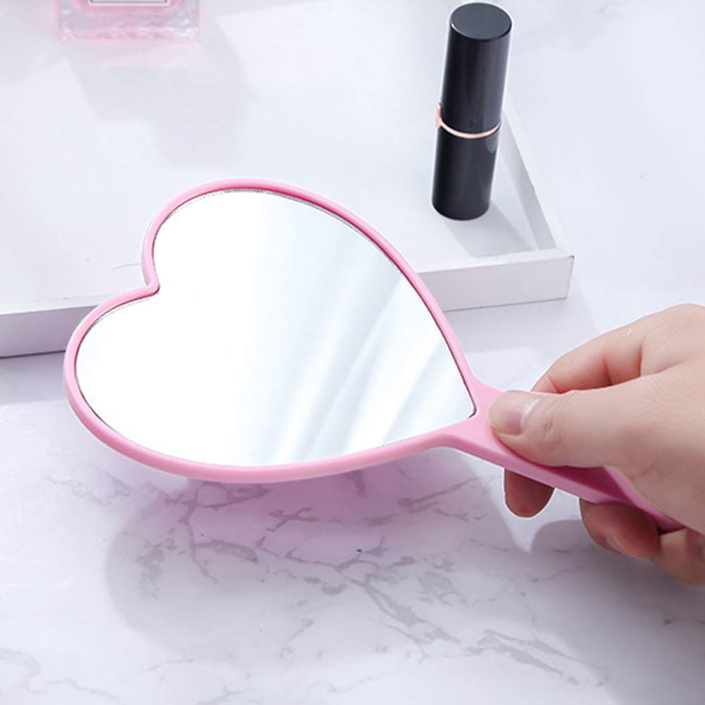 TBWHL Heart-Shaped Travel Handheld Mirror Portable Personal Cosmetic Hand Mirror with Handle Pink