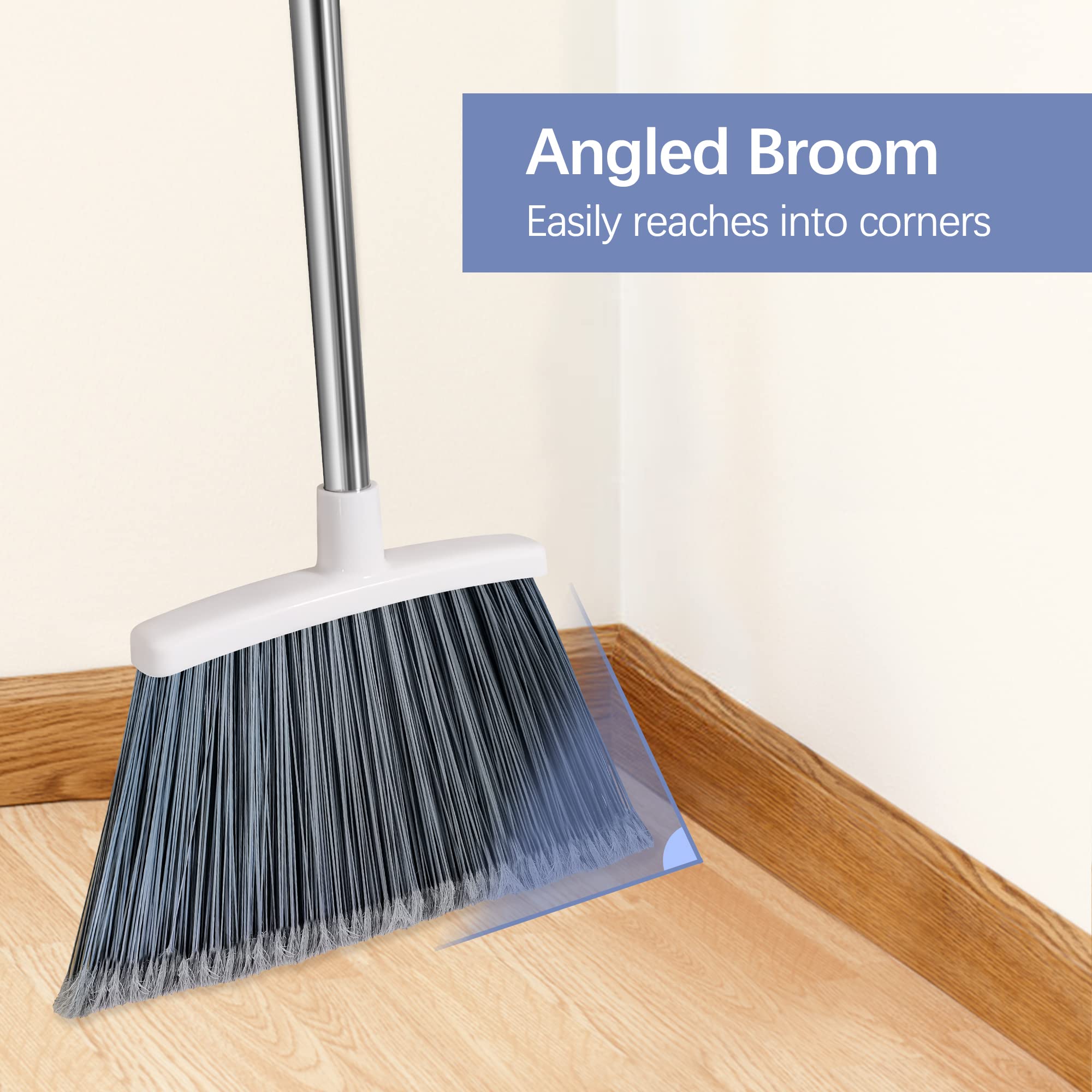 Aifacay Heavy Duty Broom, Outdoor Indoor Broom Home Kitchen Lobby Commercial Broom for Sweeping 56 Inch Long Handle Angle Broom with Flagged Stiff Bristles