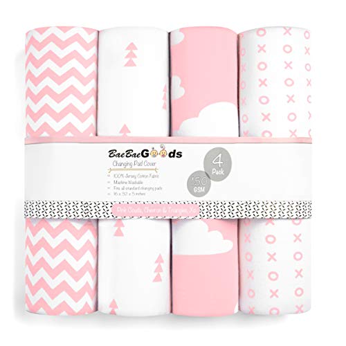 Changing Pad Cover β Premium Baby Changing Pad Covers 4 Pack β Girl Changing Pad Cover β Pure Jersey Machine Washable Pink and White Changing Table Cover β Diaper Changing Pad Cover Sheets