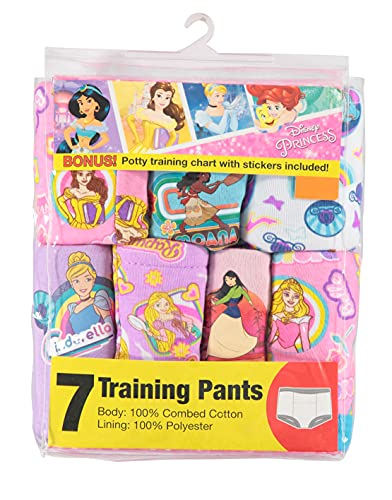 Disney Girls Princess Potty Pant Starter Kit Includes Stickers & Tracking Chart Sizes 2t, 3t, 4t Baby And Toddler Training Underwear, 7-pack Training Pant, 2T US