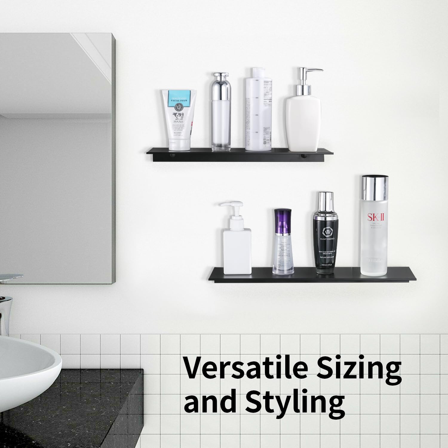 Zoomers Floating Wall Shelves, 2pc Small Shelves for Wall.Small Floating Shelf for Living Room, Bedroom, Kitchen.Small Metal Shelf with Lip (8'', Black)
