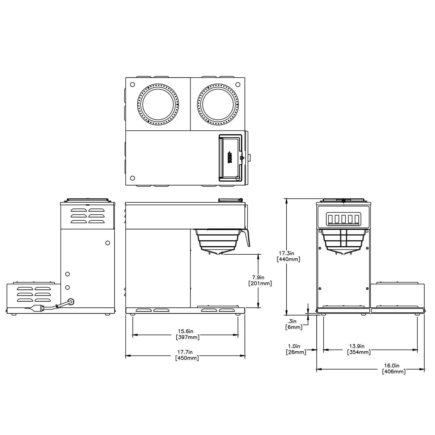 BUNN 13300.0013 VP17-3BLK3L Pourover Commercial Coffee Brewer with 3 Lower Warmers, Black (120V/60/1PH)