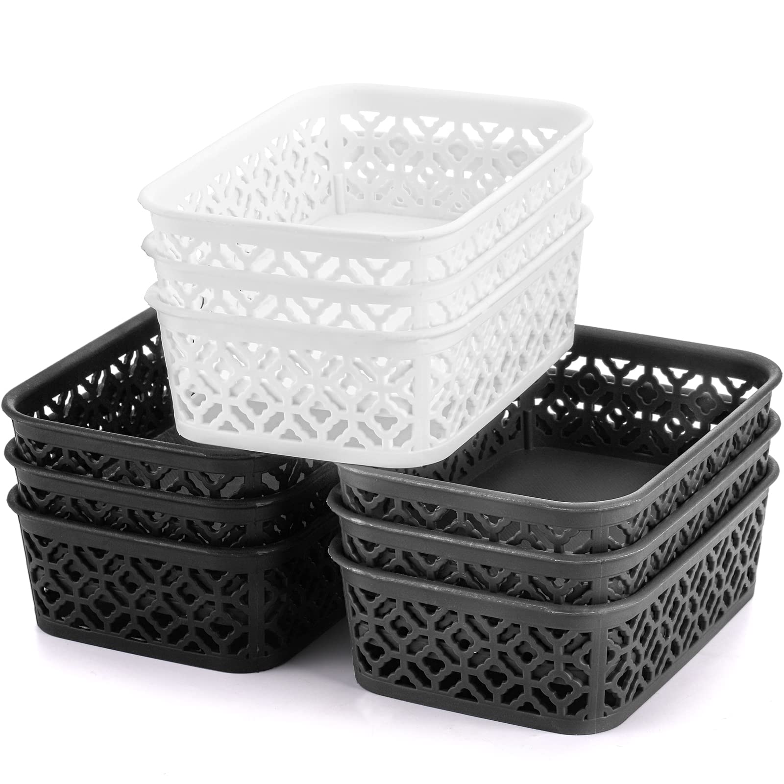 ZEAYEA 9 Pack Small Plastic Storage Basket, Classroom Organizer Baskets for Shelves Desk Drawer, Pantry Woven Basket Bins for Bedroom Closet Office School, 7.7" L x 5.5" W x 2.4" H