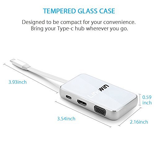USB C Hub, USB C Multiport Adapter,6 in 1 Tempered Glass USB C to HDMI, VGA, USB C Charging, 2 USB 3.0 Ports,RJ45 Gigabit Ethernet, USB C Dock Dongle Compatible Apple MacBook Pro 13/15 (Thunderbolt 3)