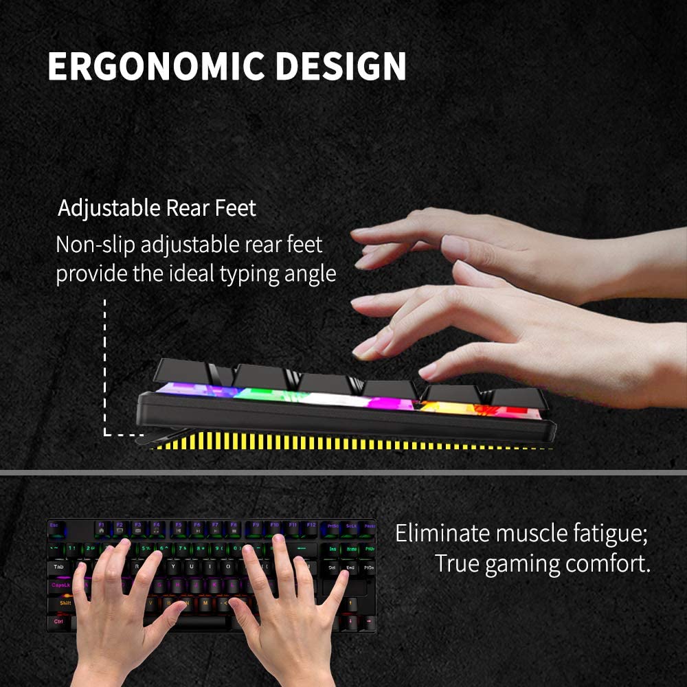 STOGA Mechanical Gaming Keyboard, Anti Ghosting USB Wired Gaming Keyboard with 87 Keys, Alloy Base, 10 Kinds of Backlight Modes LED Backlit