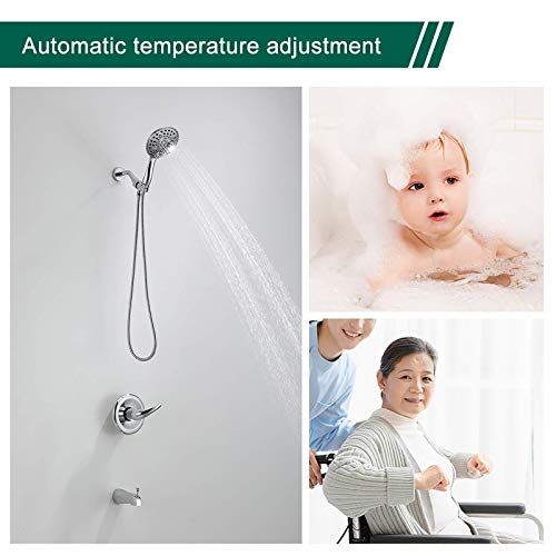 AIHOM Shower Faucet Set With Tub Spout,Shower Trim Kit With Pressure Balanced Valve, Dual-Function 5-Spray Touch-Clean Handheld Shower Head Combo, Chrome