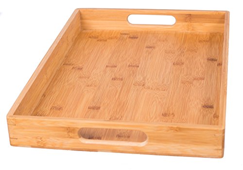 BirdRock Home 2pc Bamboo Serving Trays Set with Handles - Wood - Food - Breakfast Tray - Party Platter - Nesting - Kitchen and Dining