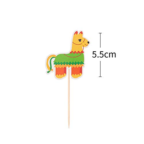 24 Pcs Mexican Fiesta Cupcake Toppers Decoration With Cactus Donkey Taco Pepper Sombrero Mustache Party Decorations