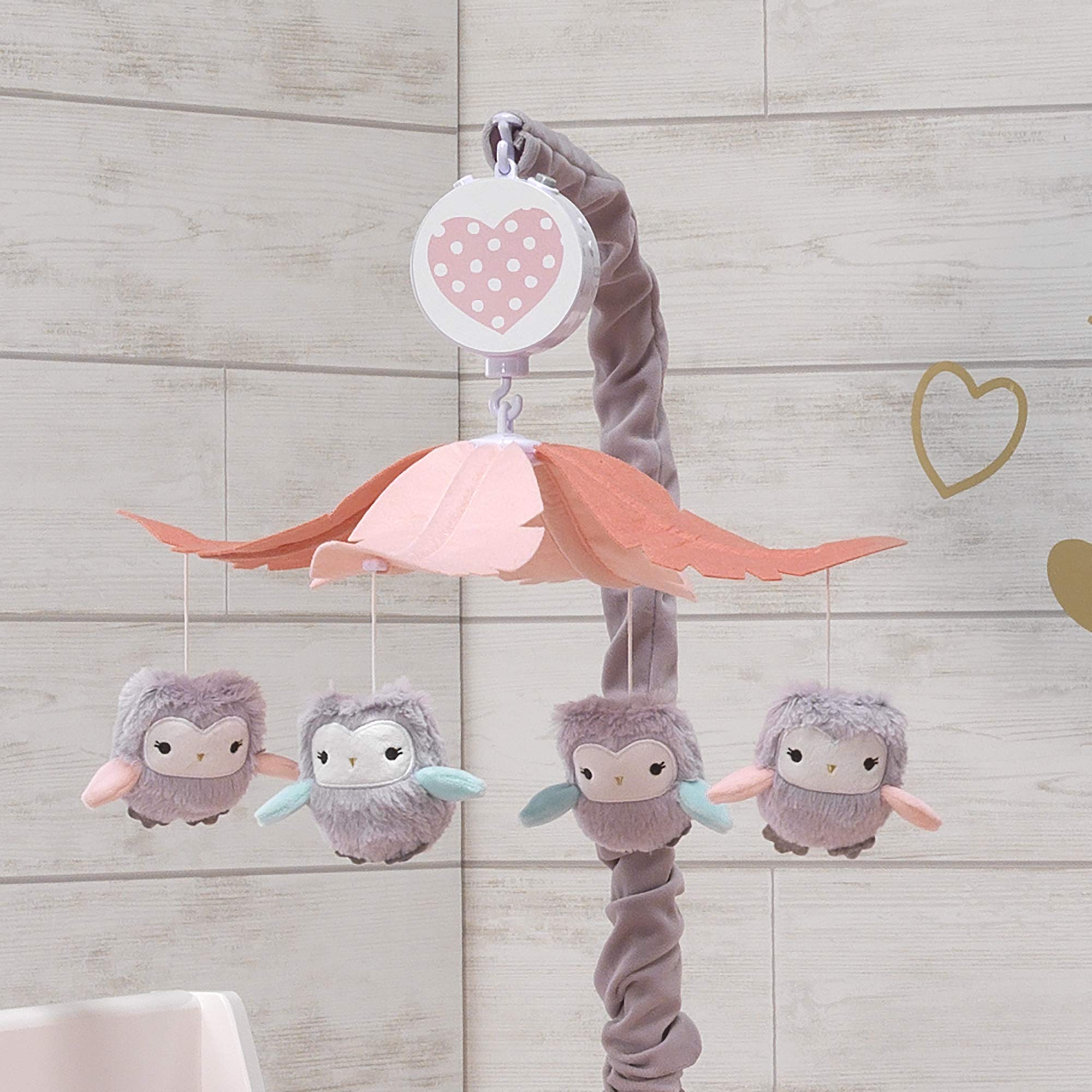 Lambs & Ivy Sweet Owl Dreams Gray/Pink Musical Baby Crib Mobile Soother Toy