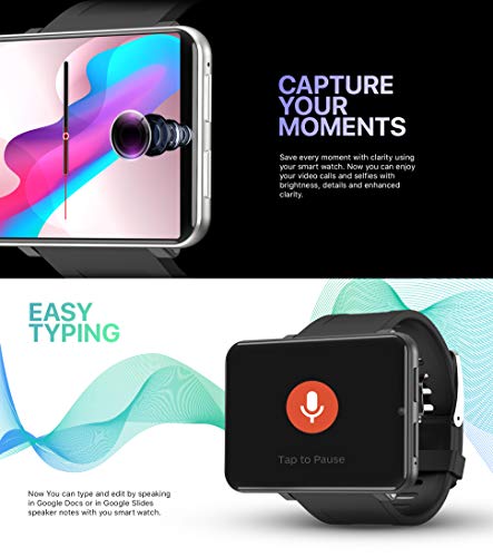 Rainbuvvy Smart Watch Men 3GB +32GB 2700mAh 2.86" Large Screen with Face ID Camera GPS WiFi 4G Android Smartwatch Phone (Silver)