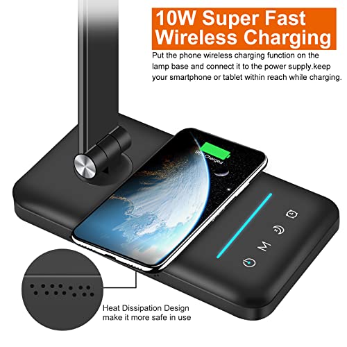 AFROG 8-in-1 4th Gen Multifunctional LED Desk Lamp with 10W Fast Wireless Charger,USB Charging Port,1200Lux Super Bright,5 Lighting Mode,7 Brightness,40 Min Timer,Night Light Function,5000K
