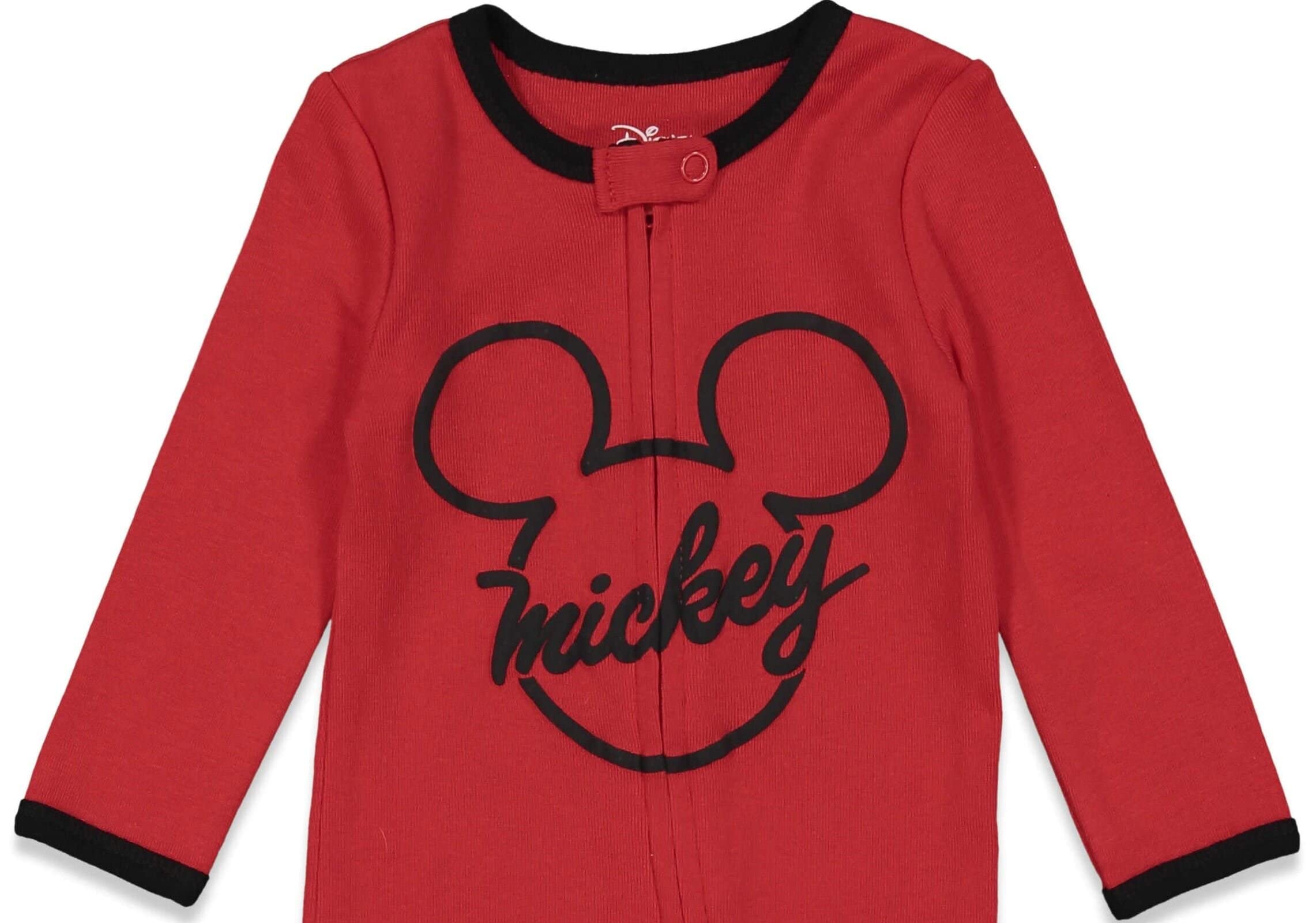 Disney Mickey Mouse Infant Baby Boys Zip-Up Long Sleeve Sleep N' Play Coverall Red & Gray 12 Months