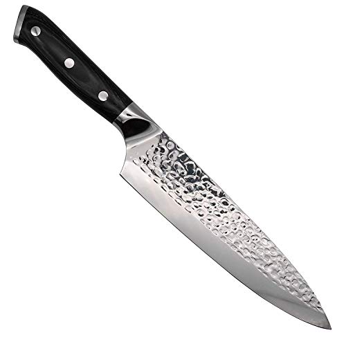 Yengisar Kitchen Knife – Chef Knife 8 Inches Cooking Knife Forged in Fire German High Carbon Stainless Steel Knife – Full Tang Hammered Finish Chopping Knife with Ergonomic Handle…