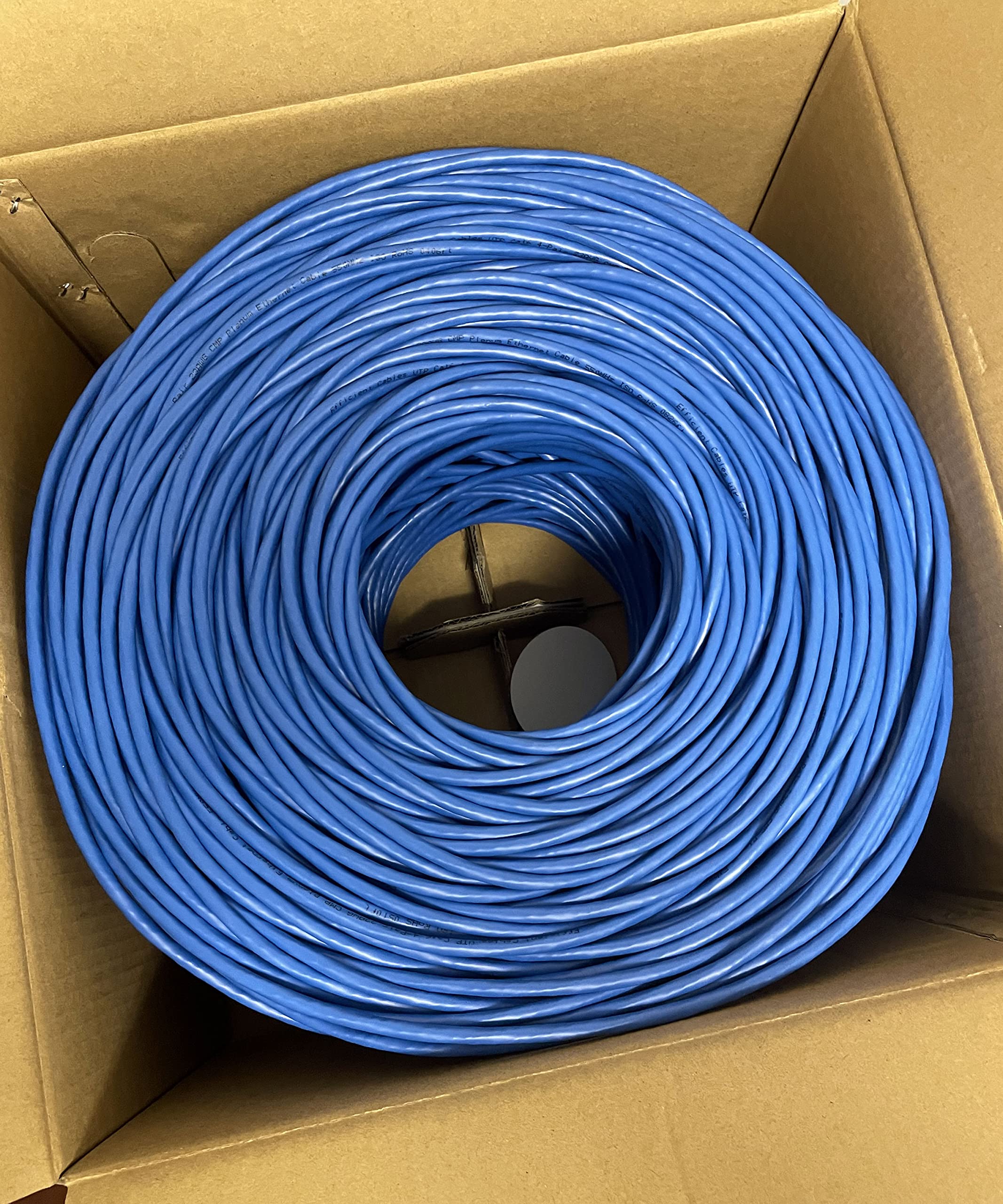 Efficient Cables CAT6 Plenum 1000FT 550MHz 23AWG Solid Network Cable UTP Bulk Blue