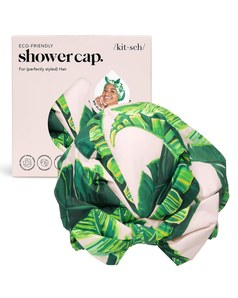 Kitsch Luxury Shower Caps for Women Reusable Waterproof - Large Shower Cap for Women and Men, Non-slip, Quick-dry Hair Cap for Long & Short Hair, Comfortable and Stylish Design - Palm Leaves