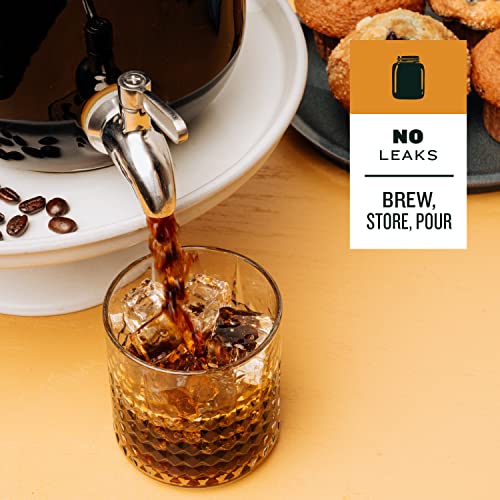 County Line Kitchen - Cold Brew Mason Jar Coffee Maker, Durable Glass, Heavy Duty Stainless Steel Filter, Lid, and Pour Spout - 4 Quart, (128 oz / 1 Gallon)