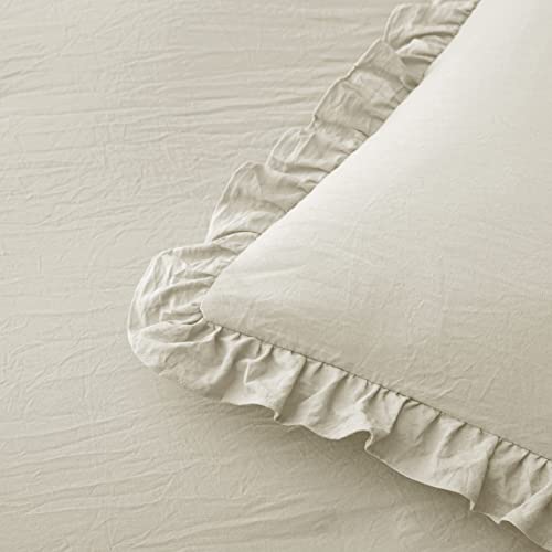 Bonlino Home Bed Bedding Comforter Set - 3 Pieces Queen Comforter Set, Farmhouse Bedding Set with Ruffle Bed Comforter & Ruffle Pillows Shams(Queen Size Wheat)