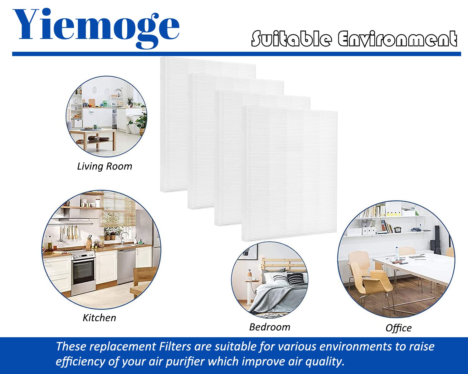 Yiemoge True HEPA Replacement Filter Compatible with Winix C545 Air Purifier, Winix Model C545 P150 B151 113050 Filter S, Part Number 1712-0096-00 (4 HEPA Filters)