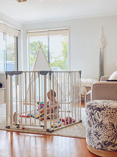 Dreambaby Royale Converta 3-in-1 Play Yard Baby Gate - with 6 Modular Panel - Fits Opening with 151 inch Wide & 29 inch Tall - White - Model L849
