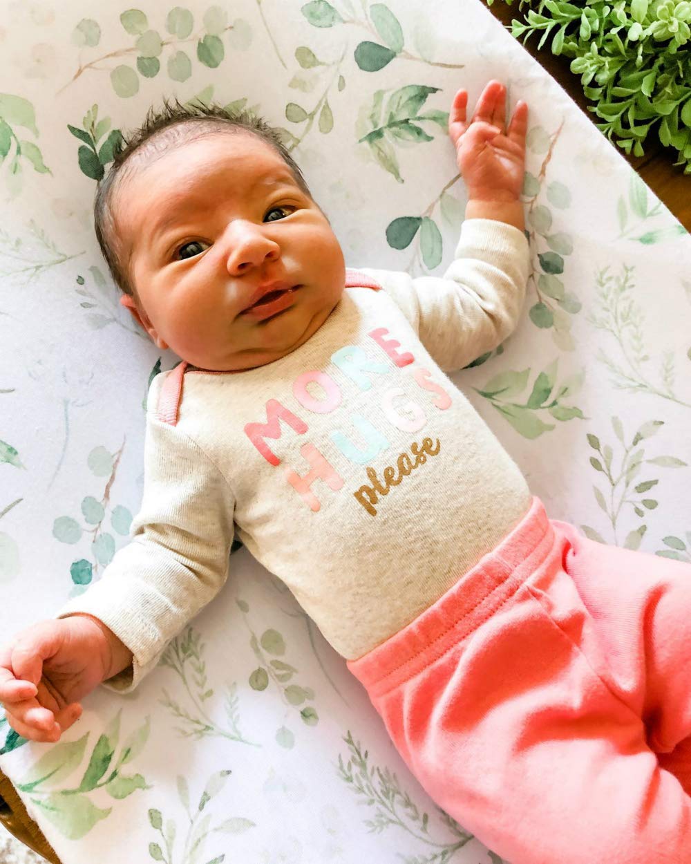 Diaper Changing Pad Cover, 2 Pack, Floral Changing Table Cover, Green Leaf Changing Pad Covers, Jersey Knit Changing Table Sheets, Gender Neutral Crib Bedding Covers for Baby Boy Girl