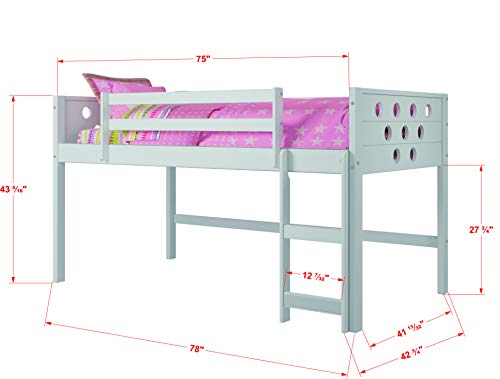 Donco Kids 780A-TW-750C-TB Circles Low Loft Bed with Pink Tent, Twin, White