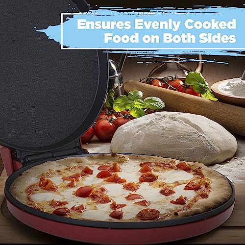 Courant Pizza Maker 12 inch Pizzas Machine, Newly improved Cool-touch Handle Non-Stick plates Pizza oven & Calzone Maker, Electric Countertop Oven for Home or School, 12β Indoor Grill/Griddle, Red