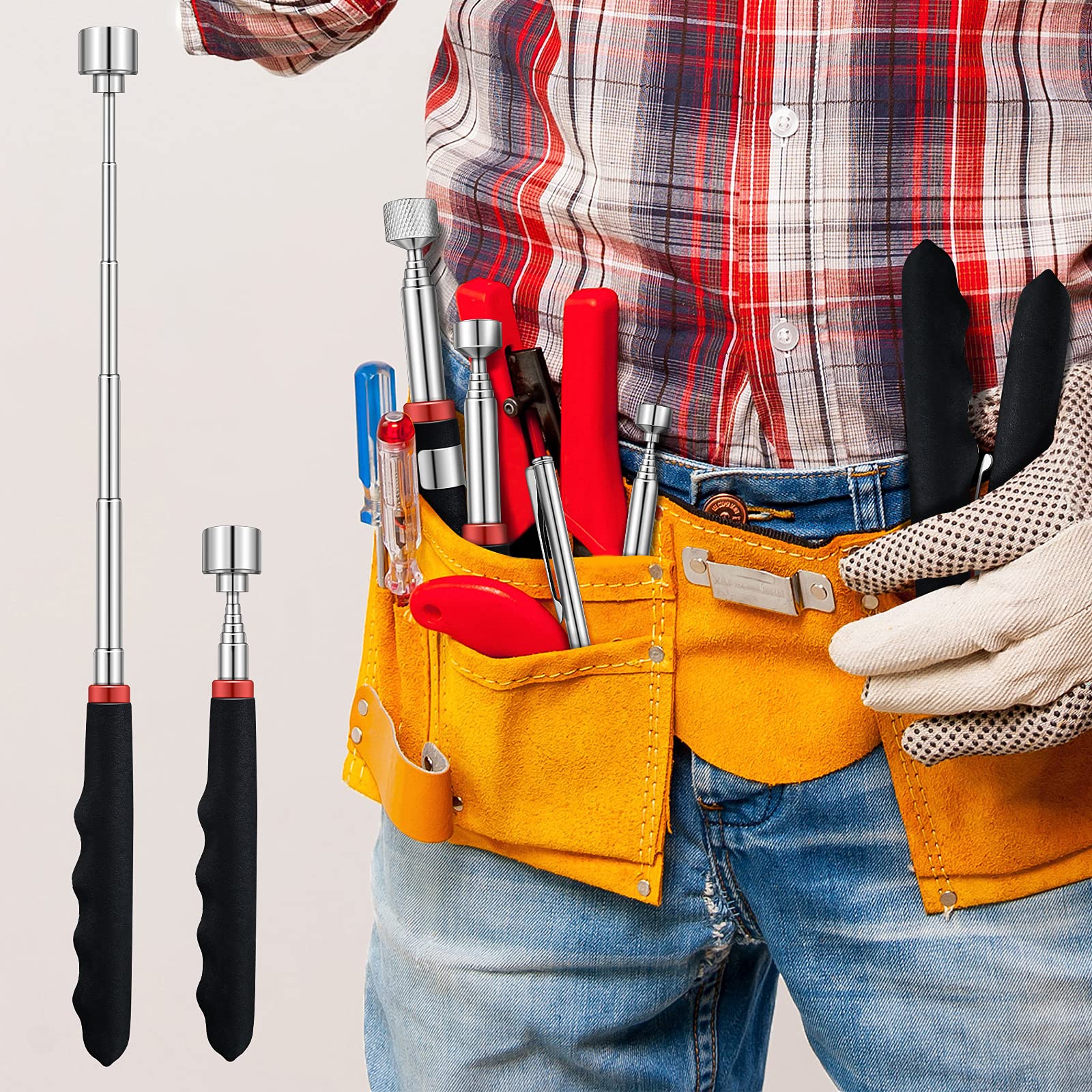 6 Pieces Telescoping Magnet Tools, Extendable Telescopic Magnetic Pick up Tools Viewable Extendable Magnet Stick for Father's Day Birthday 1.5 Lb/ 3 Lb/ 5 Lb/ 10 Lb/ 15 Lb/ 20 lb