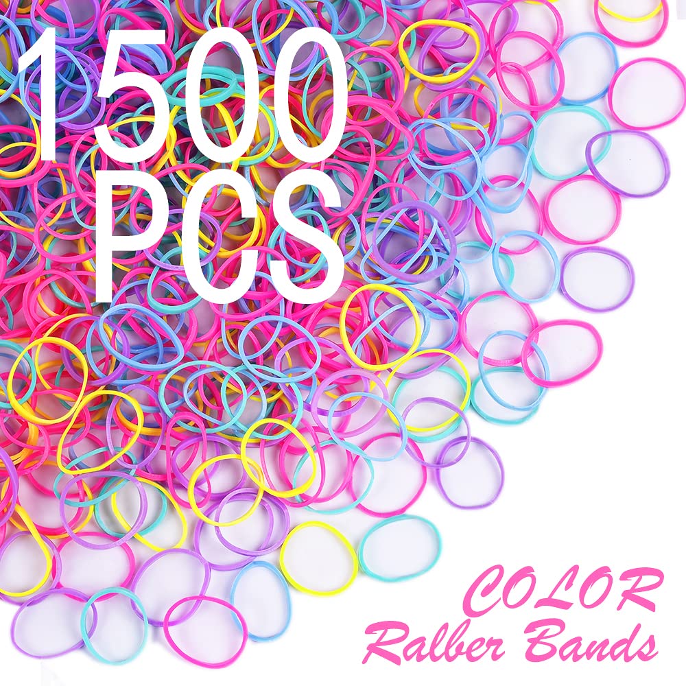 Colored Rubber Hair Bands, TsMADDTs 1500PCS No-Damage Hair Ties for Kids' Braids (1.3mm x 20mm)