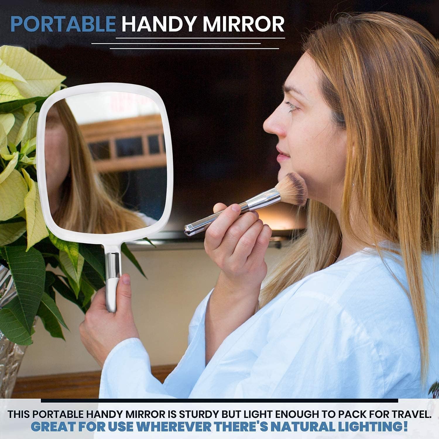 MIRRORVANA® Large Hand Held Mirror with Comfy Handle for Women and Men - Personal Barber Haircut Mirror to See Back of Head - Espejo de Mano - 9" x 13" (White)