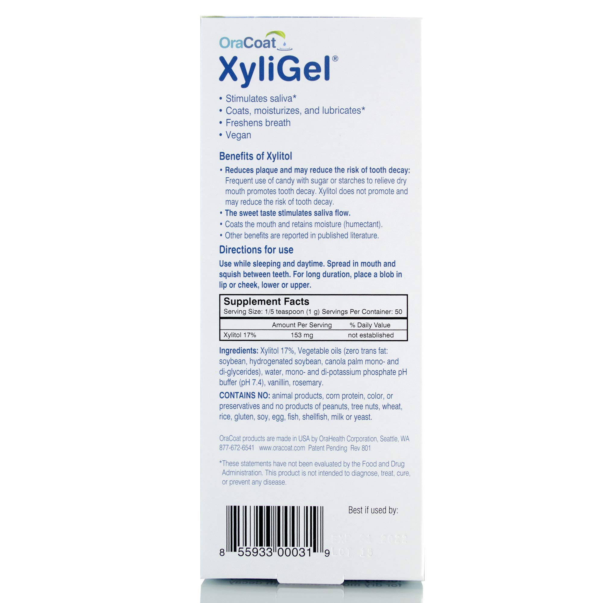 Oracoat XyliGel Soothing Dry Mouth Relief Gel, 1.7 Fl Oz, Pack of 6