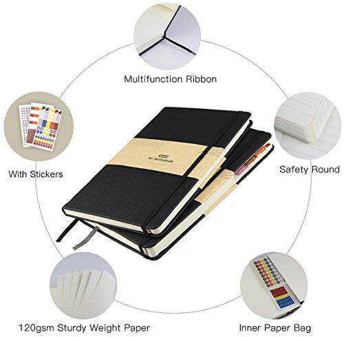 Classic Notebooks Lined Hardcover 2 Pcs A5 Hardcover Faux Leather Notebooks Premium PU Leather 120 GSM Quality Thick Paper 5 x 8.25 Inches Journal Notebook for Work & School 2 Black