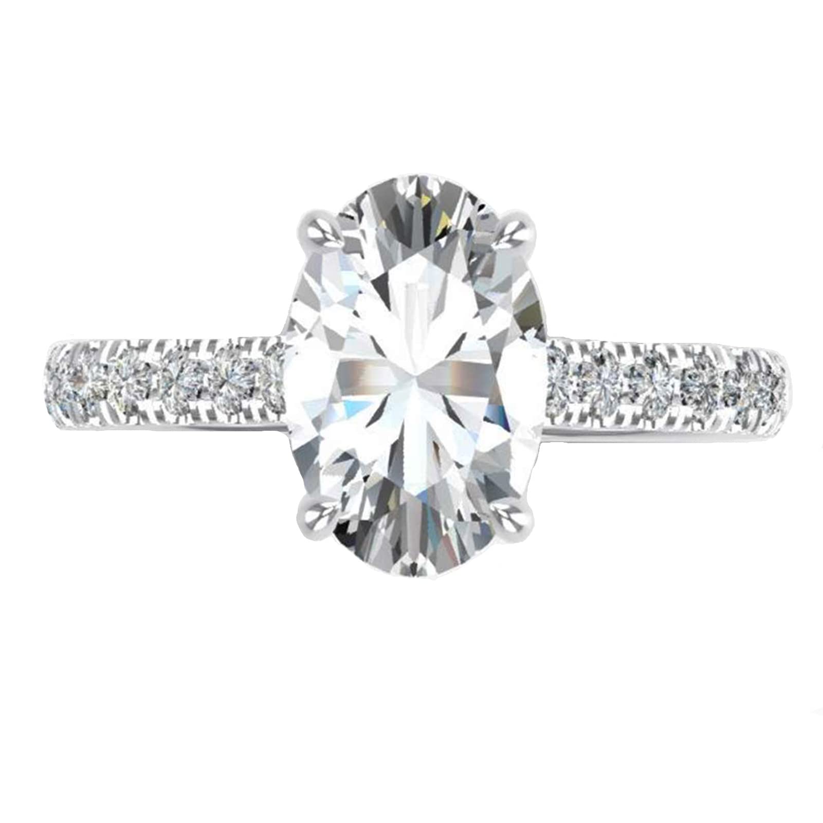 3.46 Carat Moissanite Rings, Sterling Silver with 18K White Gold Plated Solitaire Engagement Ring, Silver, Moissanite